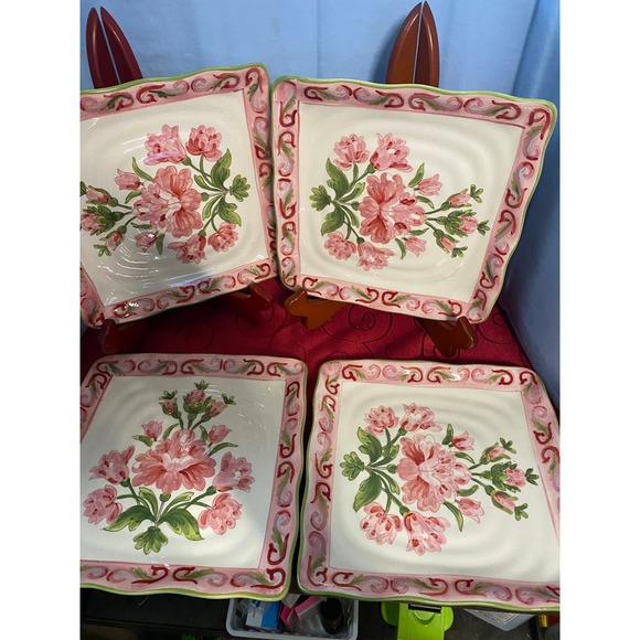 Baroque Rose | Dining | Vtg 4 Baroque Rose Square Plates Hand Painted ...